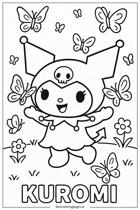 Kuromi Brincando Com Borboletas Desenhos Para Colorir Grátis