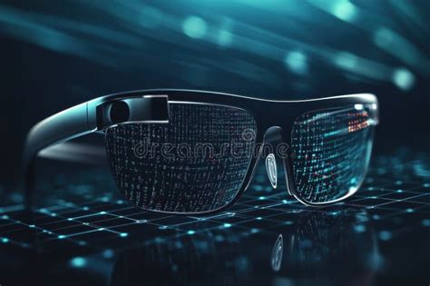 Futuristic Smart Glasses Displaying Digital Information Against A Tech Inspired Background Stock