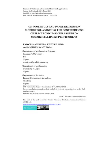 Pdf On Pooled Ols And Panel Regression Models For Assessing The