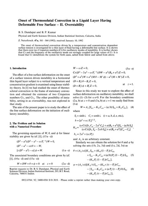Pdf Onset Of Thermosolutal Convection In A Liquid Layer Having