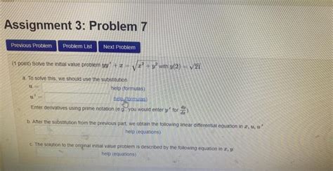 solved 1 point solve the initial value problem yy′ x x2 y2