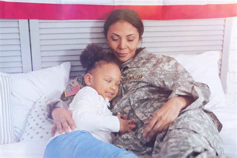 Peaceful Happy Woman Having A Nap With Her Daughter Stock Image Image