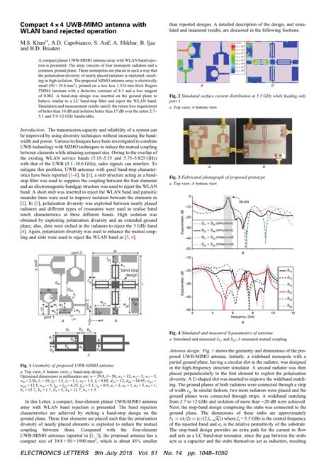 Pdf Compact 4 X 4 Uwb Mimo Antenna With Wlan Band Rejected Operation