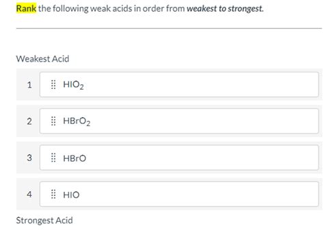 Solved Rank the following weak acids in order from weakest | Chegg.com