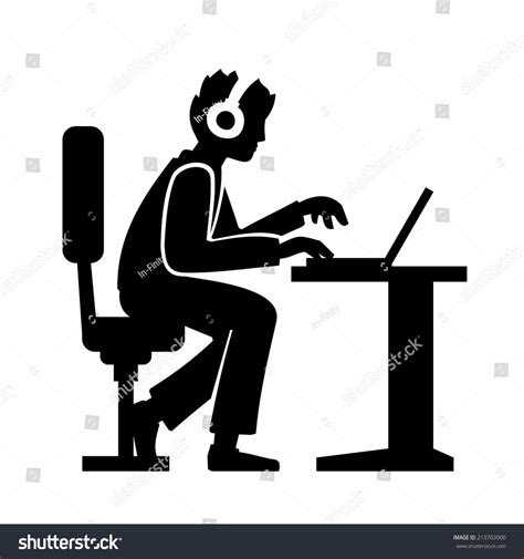 Programmer Silhouette Working On His Computer Stock Vector Royalty Free Shutterstock