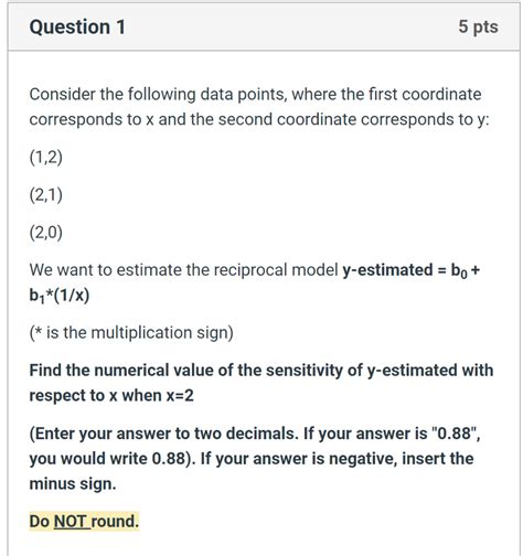 Solved Question Pts Consider The Following Data Points Chegg Com