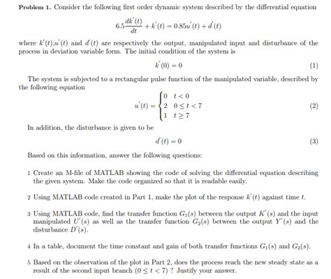 Solved 2 Problem 1 Consider The Following First Order