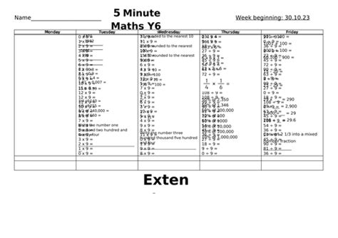 Minute Maths Year 6 Y6 Daily Arithmetic Starter Autumn Full Term Teaching Resources