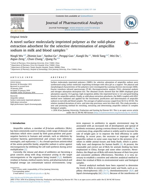 Pdf A Novel Surface Molecularly Imprinted Polymer As The Solid Phase Extraction Adsorbent For