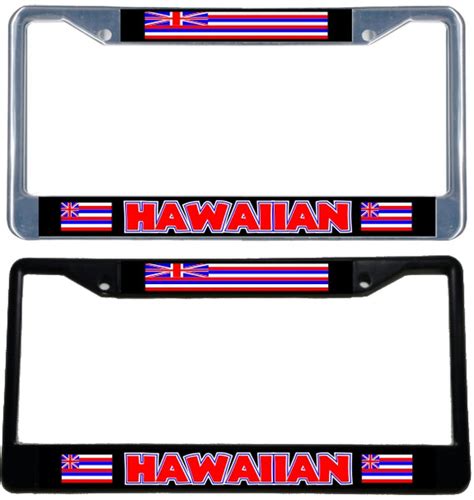 Hawaiian Flag Metal License Plate Frame Black And Chrome Simply