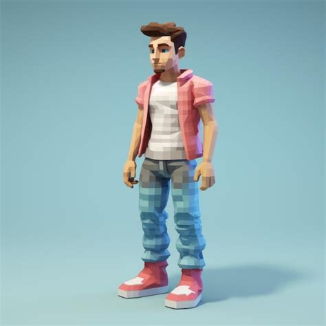 Premium Photo Pixelated Realism 3d Model Of Boy In Pink Outfit And