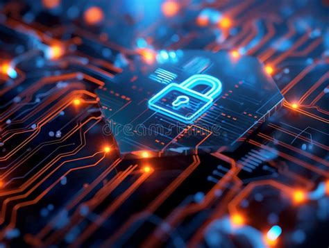 Cybersecurity Concept With Digital Lock On Circuit Board Stock Image