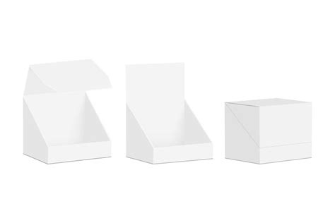 Square Counter Display Box Mockup Opened And Closed
