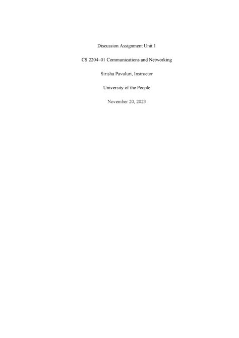 cs2204 dis assi unit 1 solutions to discussion assignment unit 1