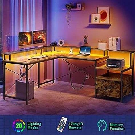 Rolanstar Computer Desk 68 L Shaped Desk With File Drawer Power