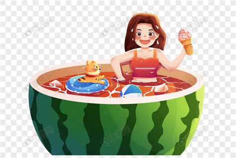 Heatstroke를위한 수박 목표를 가진 소녀 Png 일러스트 무료 다운로드 Lovepik