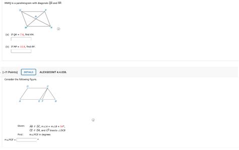 Solved MNPQ Is A Parallelogram With Diagonals ON And MP R A Chegg