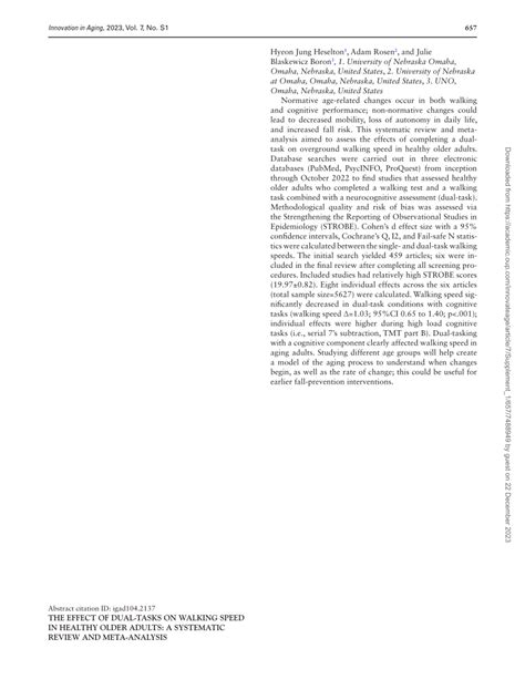 Pdf The Effect Of Dual Tasks On Walking Speed In Healthy Older Adults A Systematic Review And