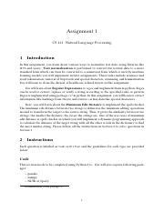 NLP Assignment 1.pdf - Assignment 1 CS 421: Natural Language Processing 1 Introduction In this ...