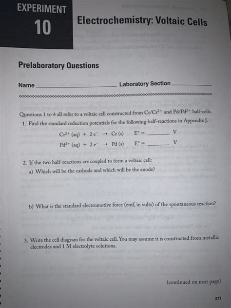 Solved EXPERIMENT 10 Electrochemistry Voltaic Cells Chegg Com