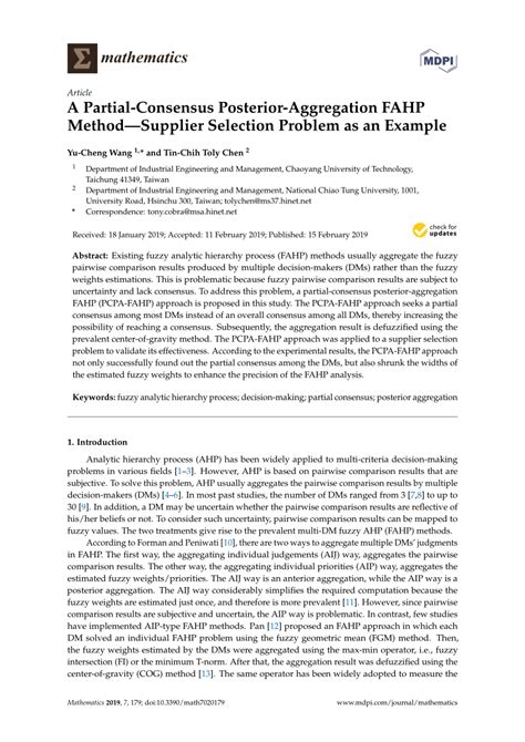 pdf a partial consensus posterior aggregation fahp method—supplier