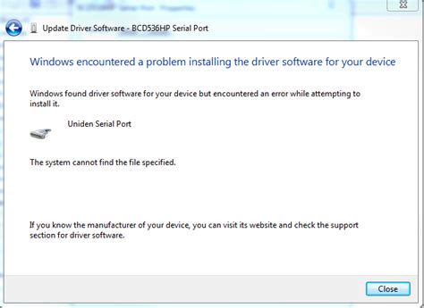 usb serial interface driver problem error message can t find file