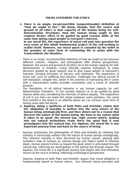 Thesis Statement For Ethics Pdf Reason Natural Law