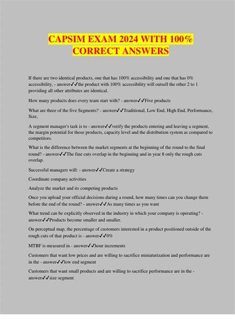 Capsim Exam 2024 With 100 Correct Answers Capsim Stuvia Us
