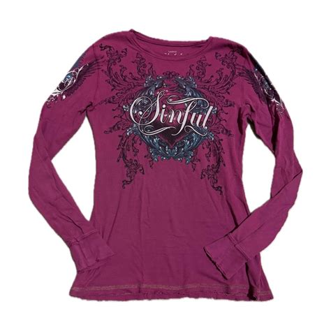 Sinful By Affliction Y2k Berry Color Long Sleeve Depop