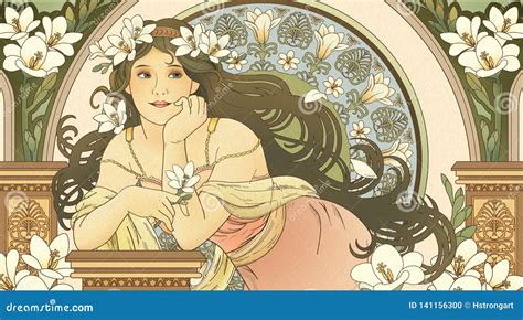 Mucha Style Goddess Stock Vector Illustration Of Design 141156300