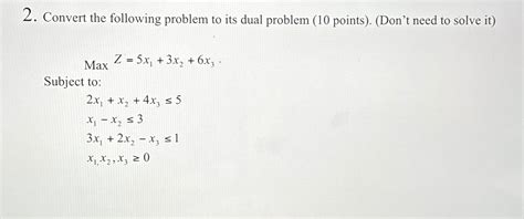 Solved Convert The Following Problem To Its Dual Problem 10