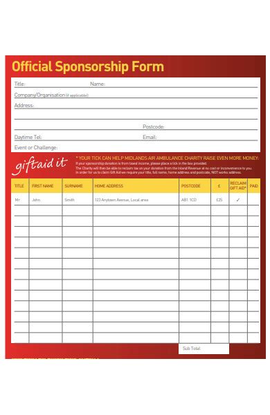 FREE 56 Sponsorship Form Samples PDF MS Word Google Docs Excel