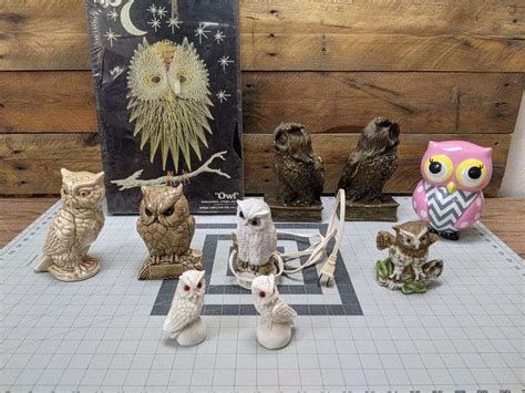 owl string art kit and owl figurines bid on estates auction services