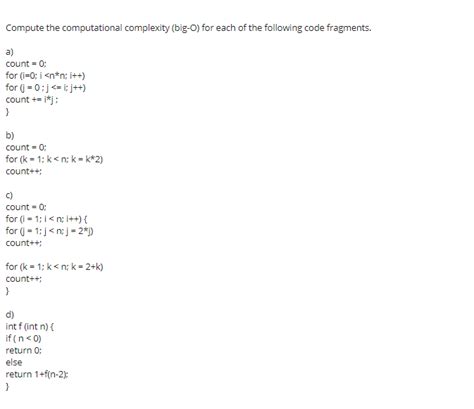 solved compute the computational complexity big o for each