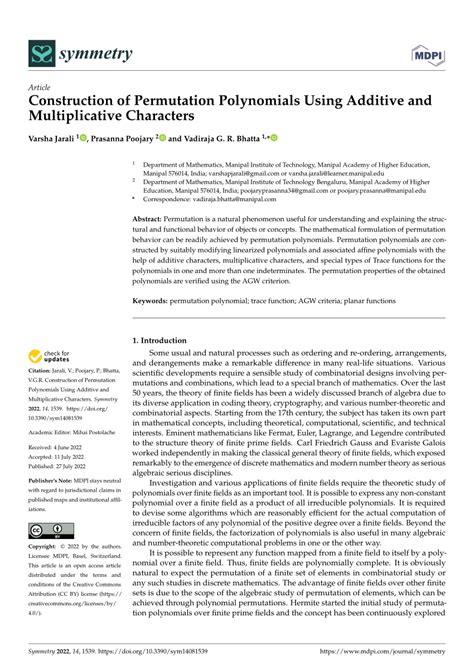 Pdf Construction Of Permutation Polynomials Using Additive And