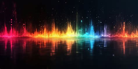 Colorful Sound Wave Visualization With Vibrant Hues Reflecting On Water Surface Stock Image