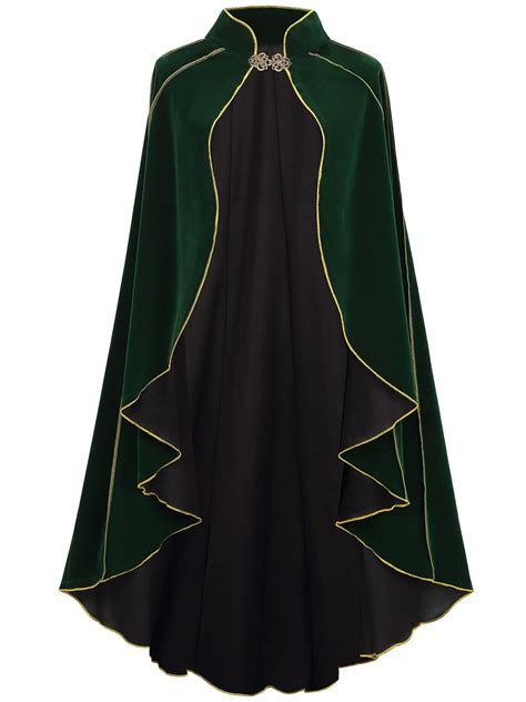Grajtcin Womens Medieval Cloak Stand Collar Deluxe Velvet Gold Trim