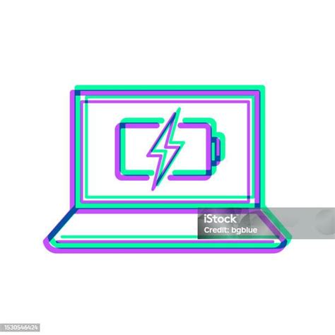 배터리 충전 기호가 있는 노트북입니다 흰색 배경에 두 가지 색상이 오버레이된 아이콘 가득 찬에 대한 스톡 벡터 아트 및 기타