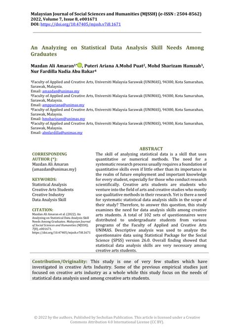 Pdf An Analyzing On Statistical Data Analysis Skill Needs Among Graduates