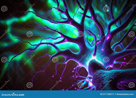 Synaptic Connections In Neon Light Close Up View On Brain Neural Synapse Network For