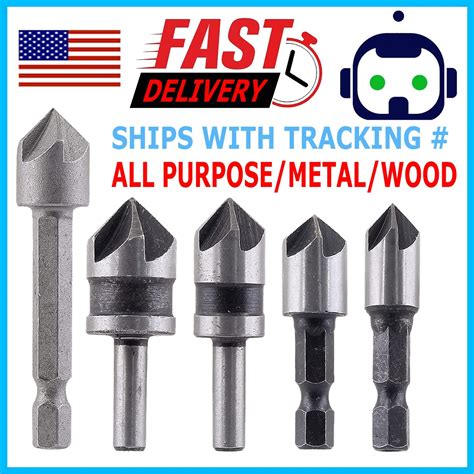 5pc Chamfer Countersink Deburring Drill Bit Set Crosshole Cutting Metal