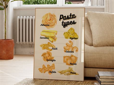 Pasta Types Poster Italian Vintage Wall Art Kitchen Decor Food