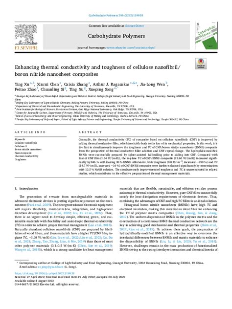 Pdf Enhancing Thermal Conductivity And Toughness Of Cellulose Nanofibril Boron Nitride
