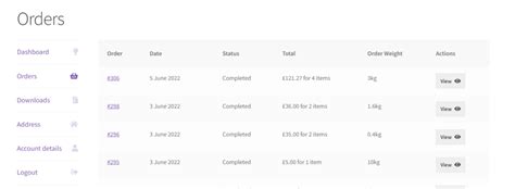 Woocommerce Show Order Weight Column In My Account Orders Table