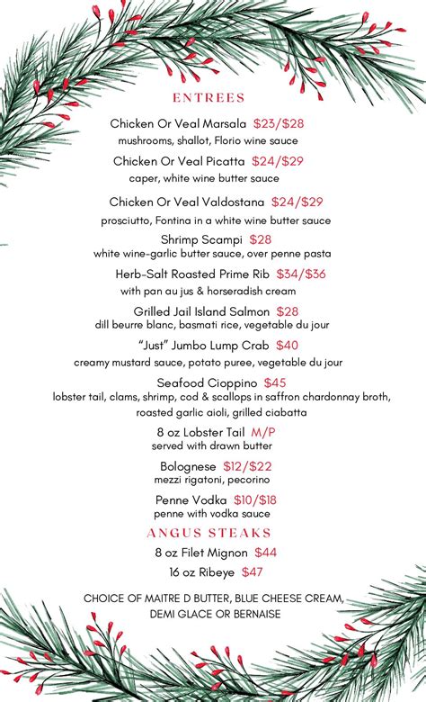 Christmas Eve Menu The Greens At Irem Clubhouse