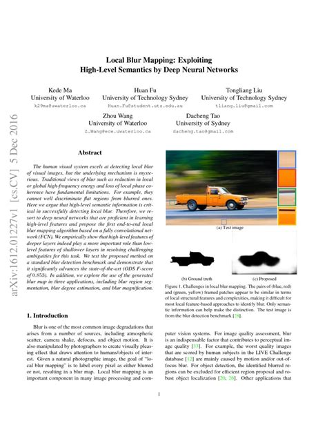 Local Blur Mapping Exploiting High Level Semantics By Deep Neural Networks Deepai