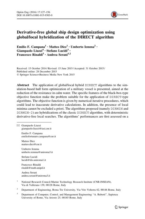 pdf derivative free global ship design optimization using global