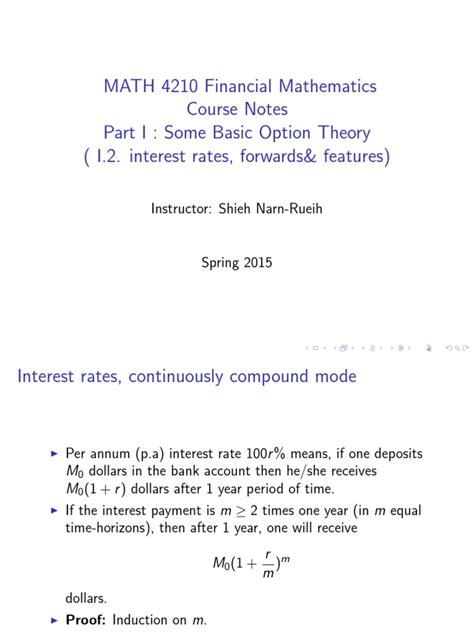 Math 4210 Financial Mathematics Course Notes Part I Some Basic Option Theory I 2 Interest