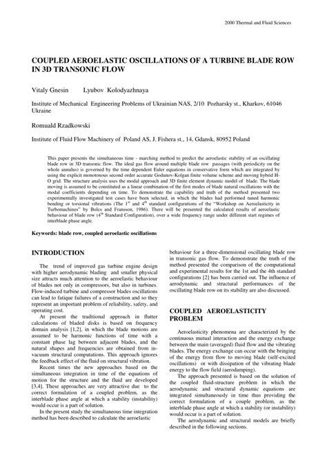 pdf coupled aeroelastic oscillations of a turbine blade row in 3d