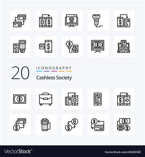 20 Cashless Society Line Icon Pack Like Cashless Vector Image